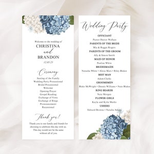 Hydrangea Wedding Program Template - Blue Floral Wedding Program ...