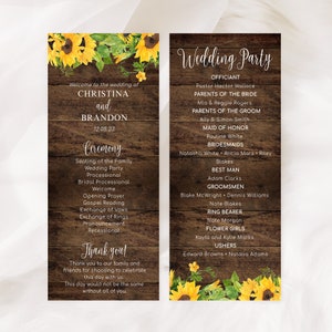 Rustic Sunflower Wedding Program Template Country Wedding Program Instant Download and Edit ...