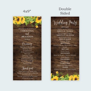 Rustic Sunflower Wedding Program Template Country Wedding Program ...