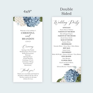 Hydrangea Wedding Program Template - Blue Floral Wedding Program ...
