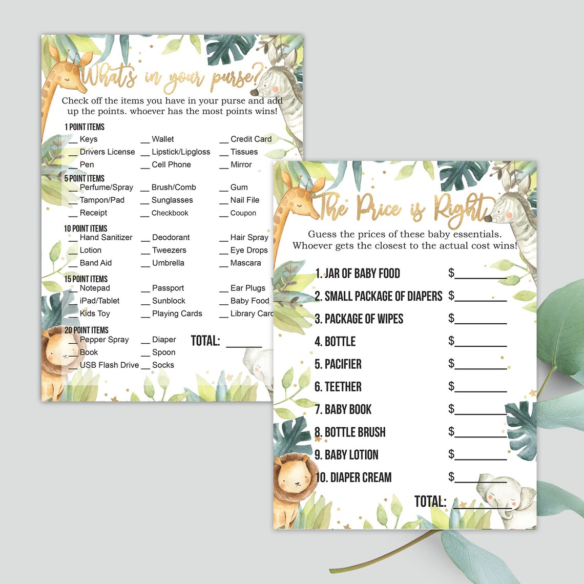 Safari Baby Shower Games Jungle Animals Instant Download - Etsy