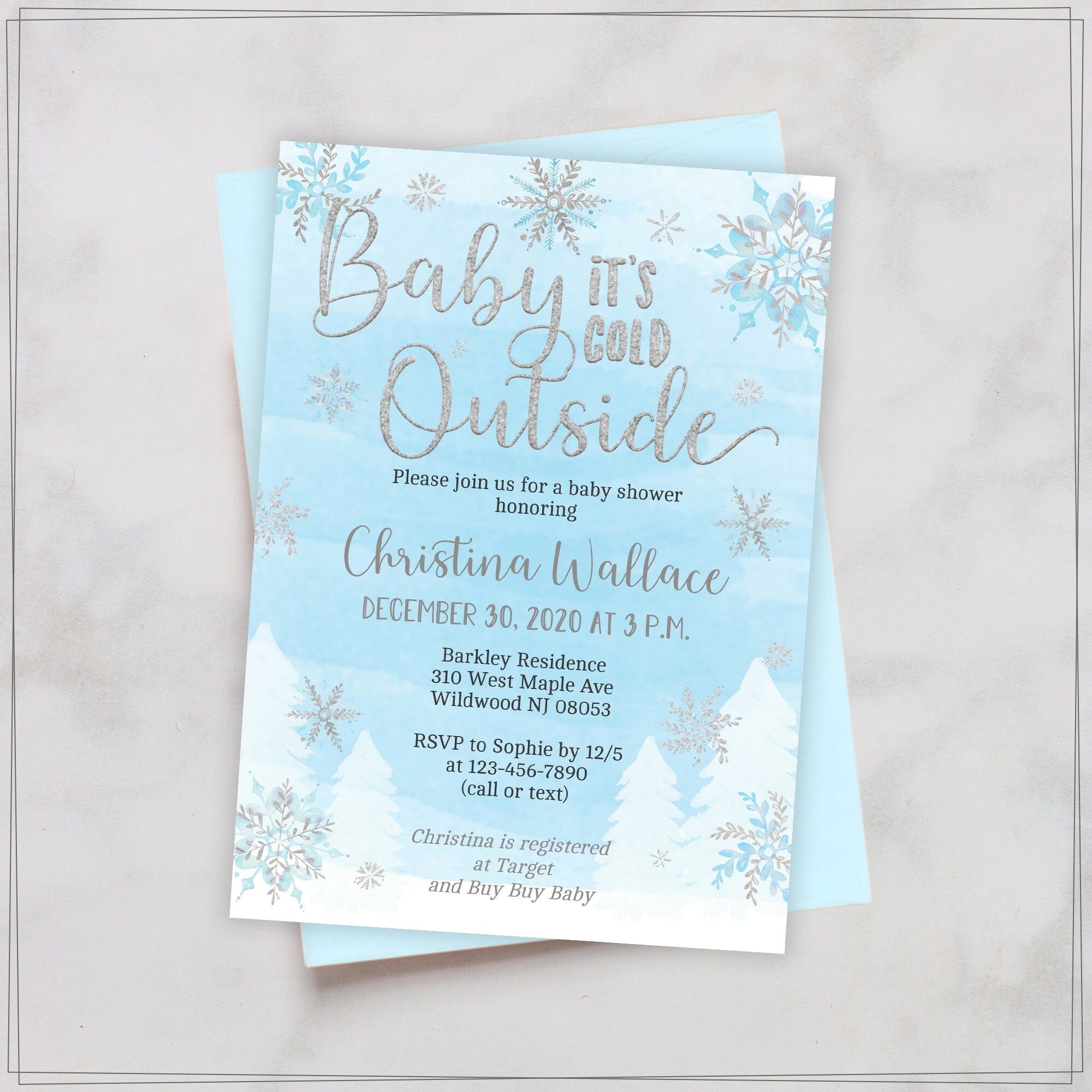 Snowflake Baby Shower Invitations for a Boy Blue and Silver | Etsy