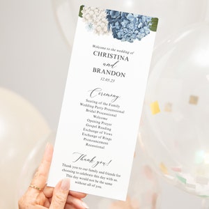 Hydrangea Wedding Program Template - Blue Floral Wedding Program ...