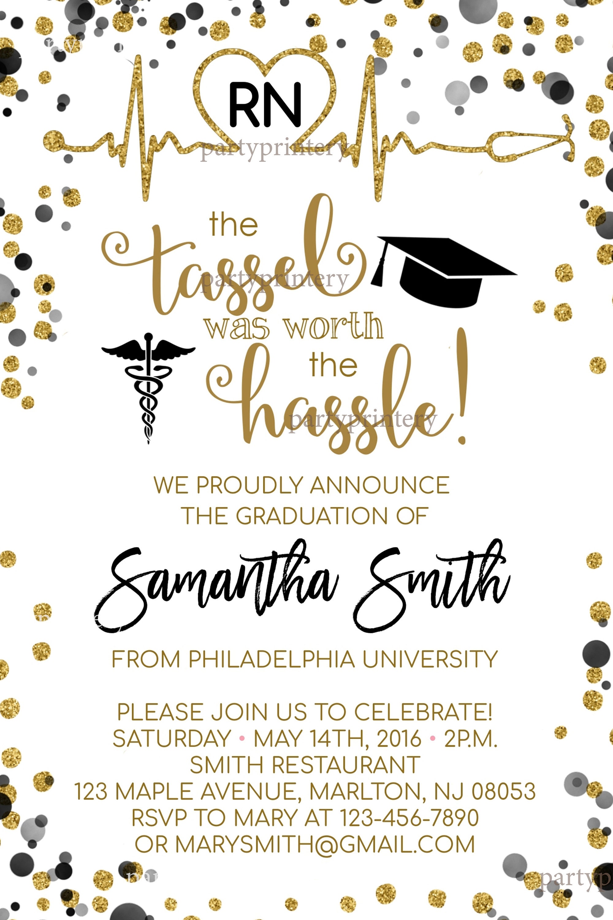 Nursing School Graduation Invitation Template Black and Gold | Etsy