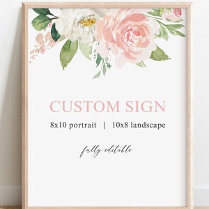 Blush Wedding Custom Sign Template - 8x10 Pink Floral Wedding Table ...
