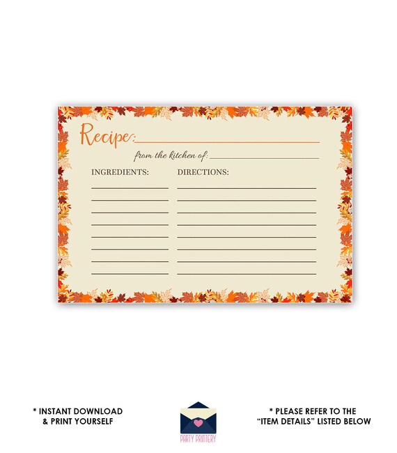Fall Recipe Cards Instant Download 4x6 Recipe Cards Fall - Etsy