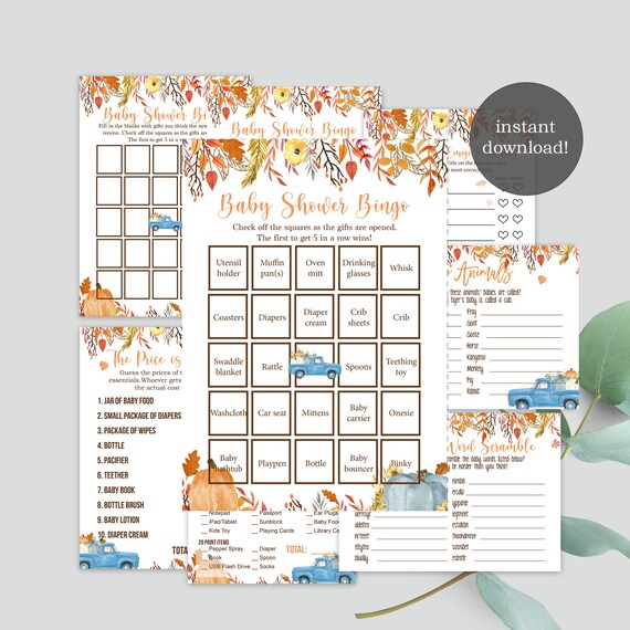 Fall Baby Shower Game Package for a Boy Instant Download and - Etsy