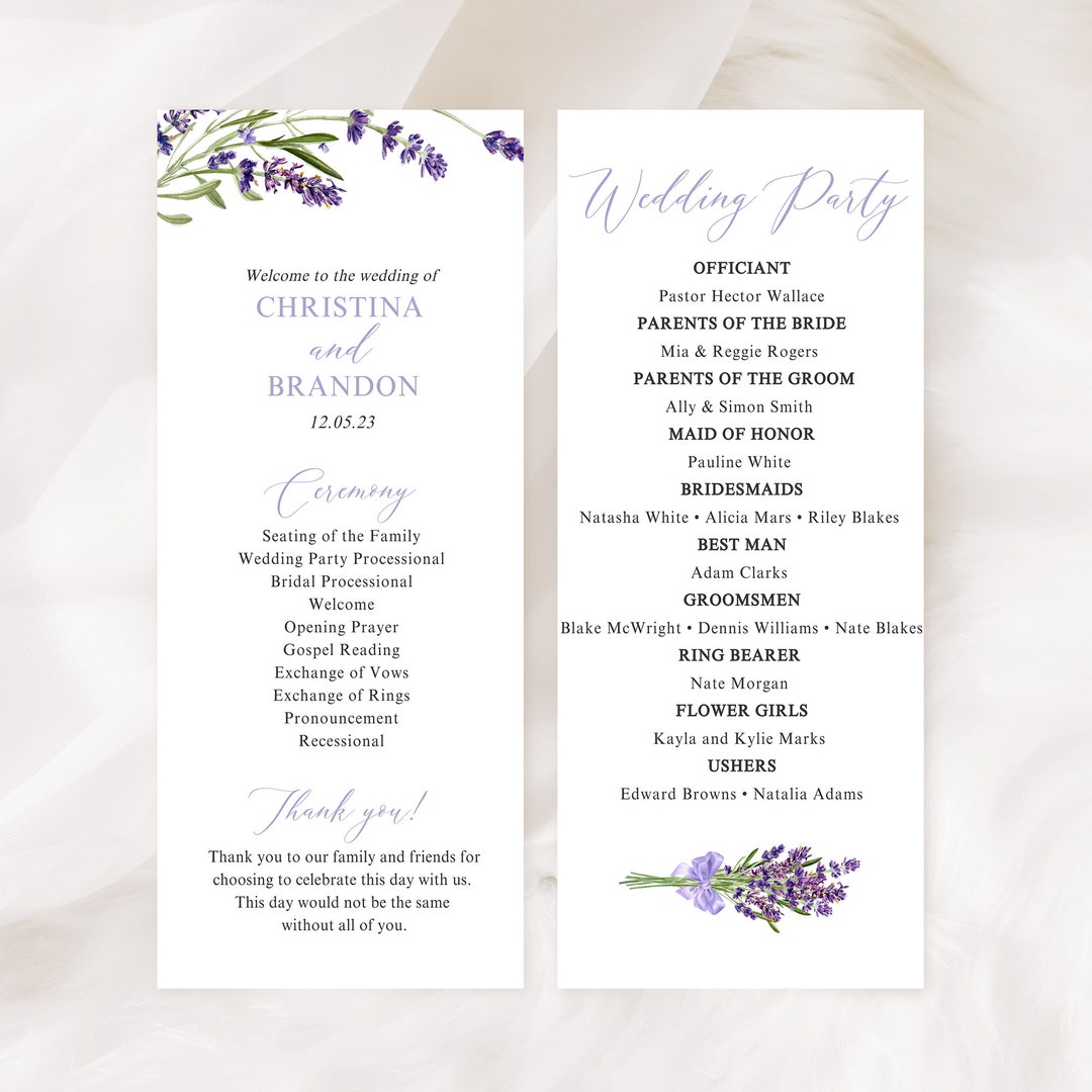 Lavender Wedding Program Template - Purple Floral Wedding Program ...