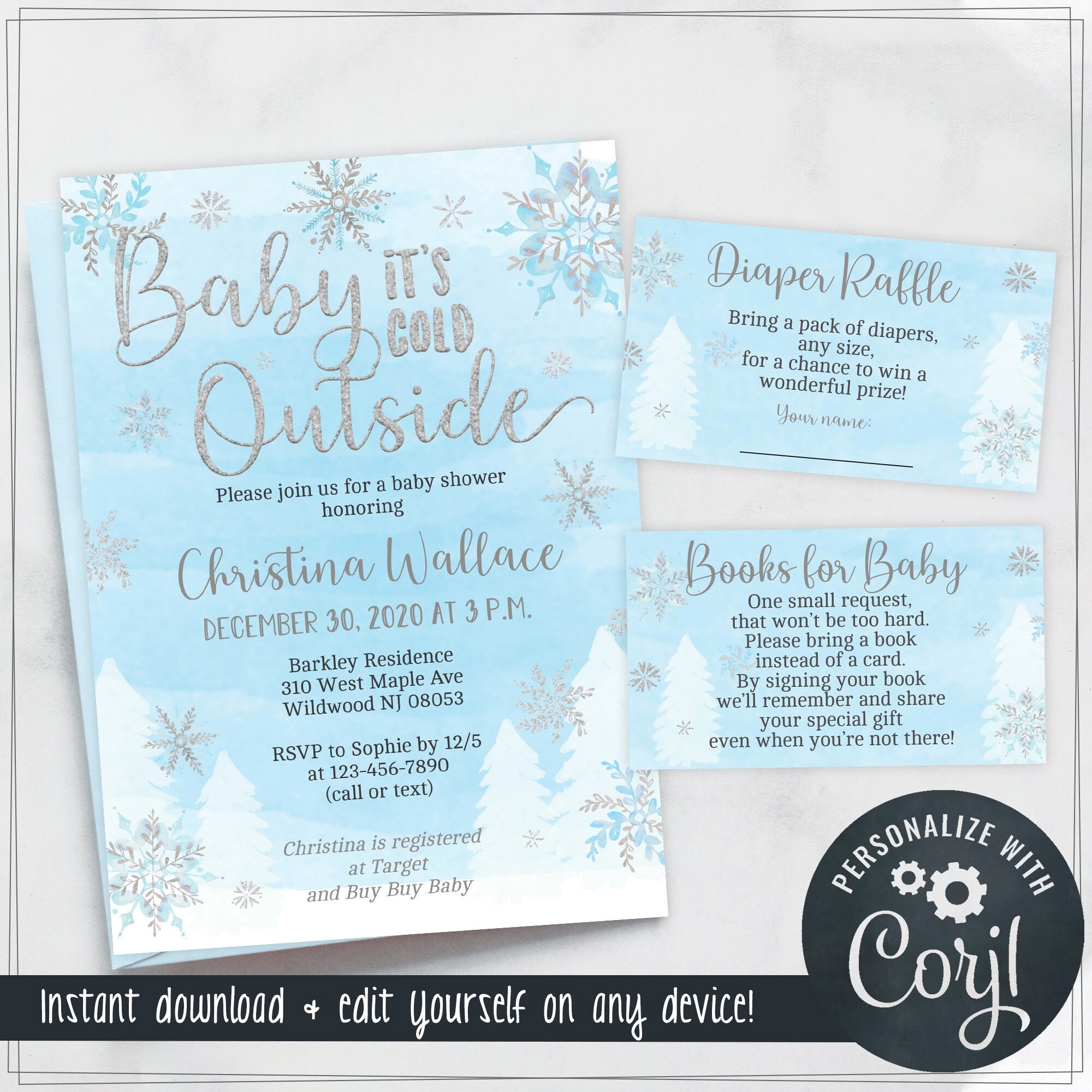 Snowflake Baby Shower Invitations for a Boy Blue and Silver | Etsy