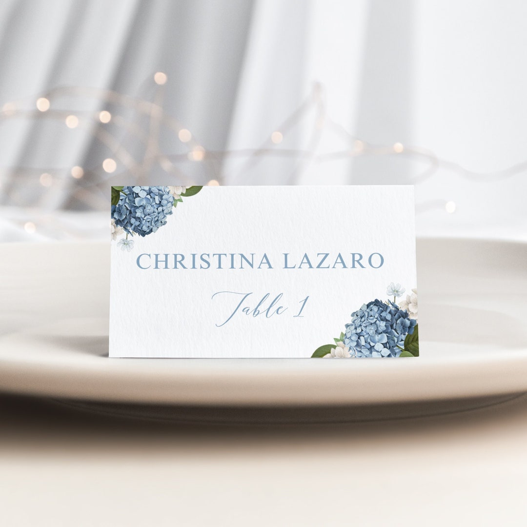 Hydrangea Wedding Place Cards Template - Folded or Flat - Modern Floral ...