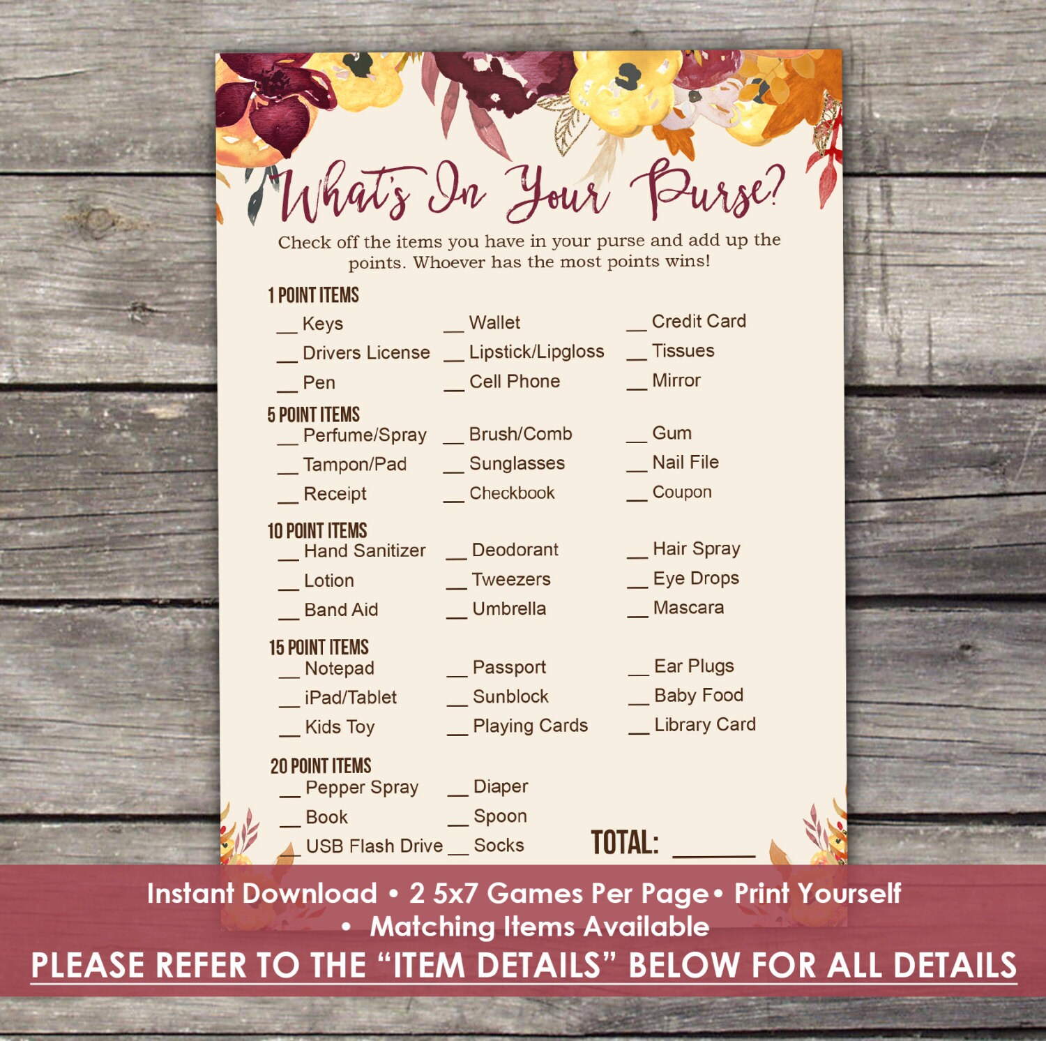 Fall Whats in Your Purse Game Fall Bridal Shower Game - Etsy