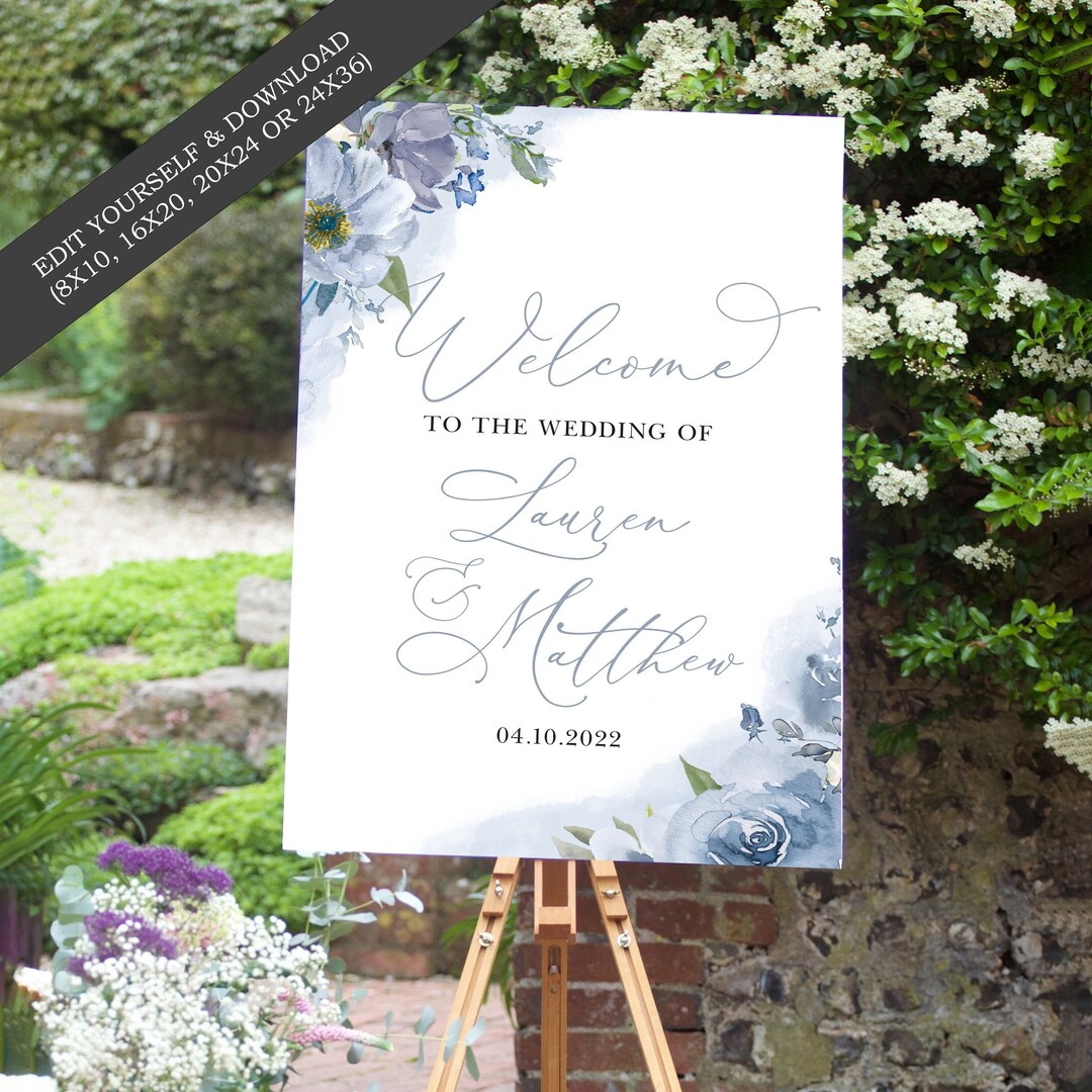 Dusty Blue Wedding Welcome Sign - Multiple Size Options - Edit Yourself ...