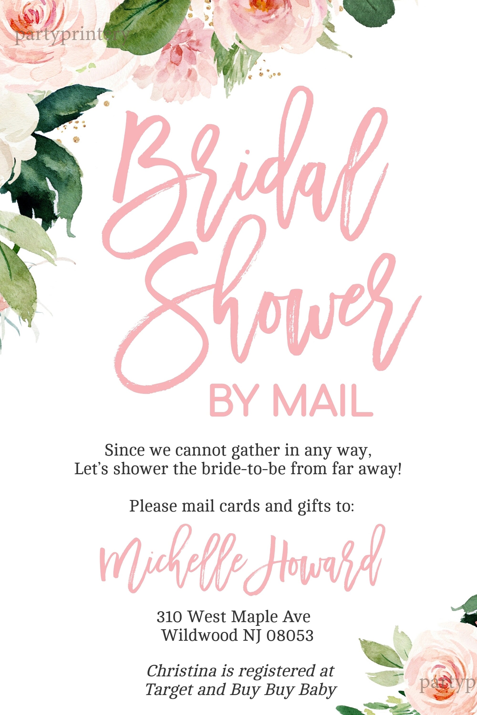 Shower by Mail Bridal Shower Invitations Blush Pink Floral | Etsy