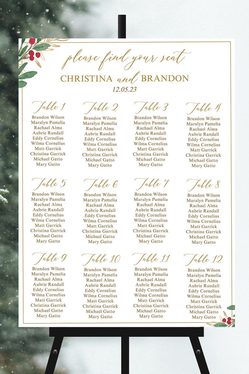 Winter Wedding Seating Chart Christmas Wedding Table Chart - Etsy