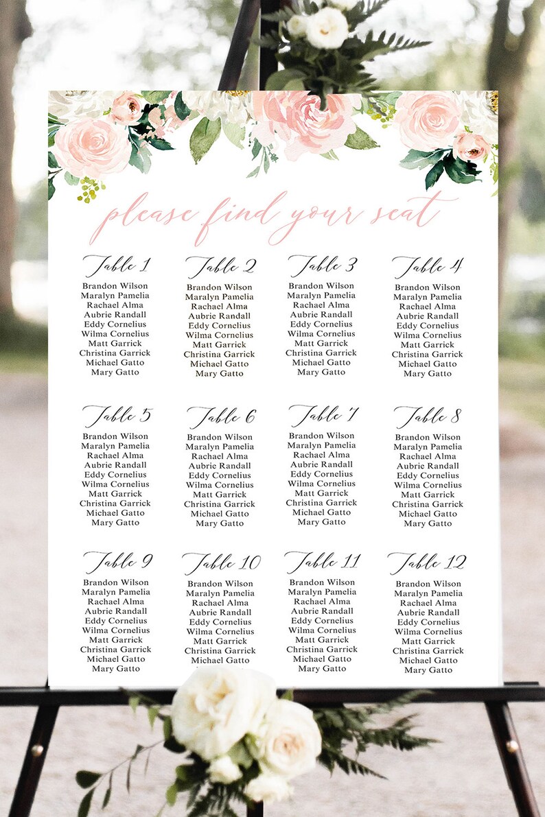 Blush Pink Wedding Seating Chart Floral Wedding Table Chart - Etsy