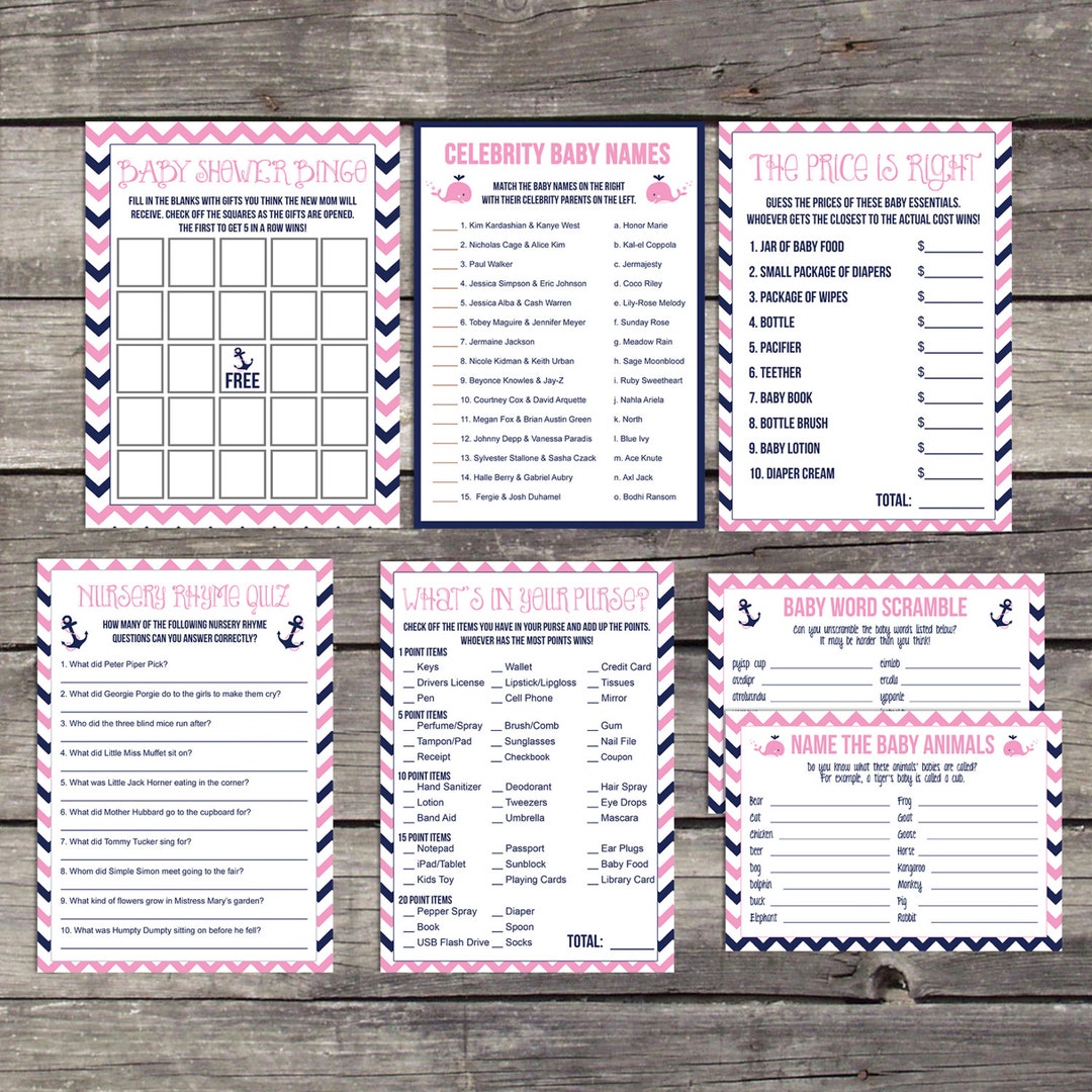 Nautical Girl Baby Shower Game Package Bingo Price is Right Whats in ...