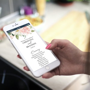 Blush Pink Wedding Program Template - Floral Wedding Program - Instant ...