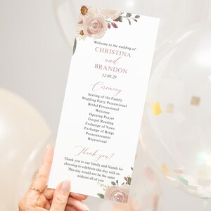 Dusty Pink Wedding Program Template - Rose Floral Wedding Program ...