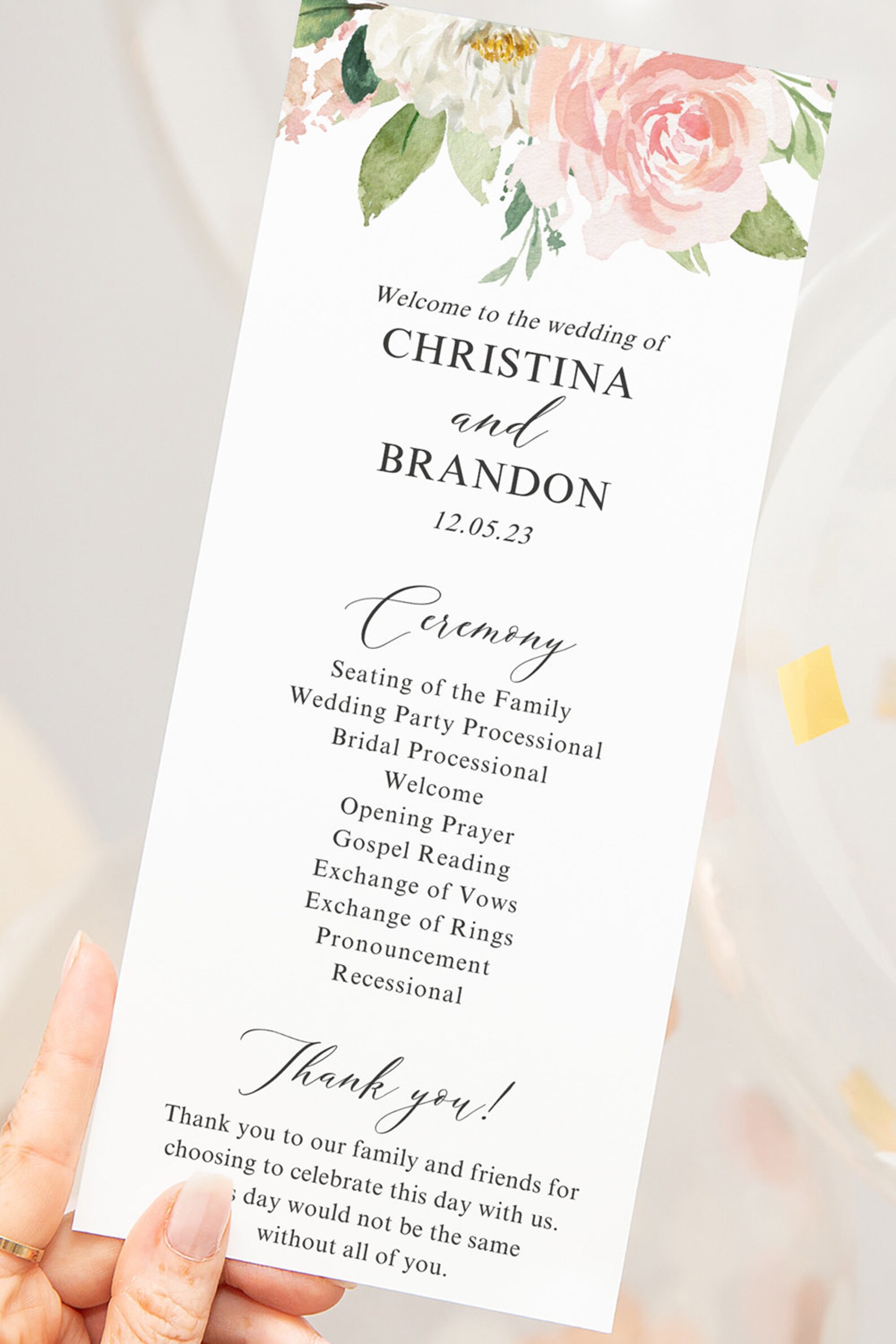 Blush Pink Wedding Program Template Floral Wedding Program - Etsy