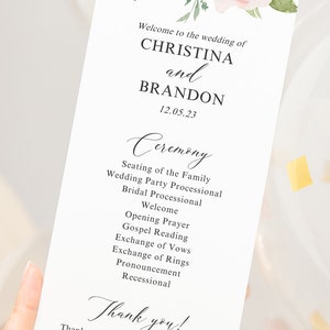 Blush Pink Wedding Program Template - Floral Wedding Program - Instant ...