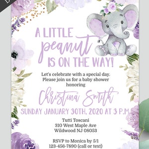 Purple Elephant Baby Shower Invitation Package for a Girl Invitation ...