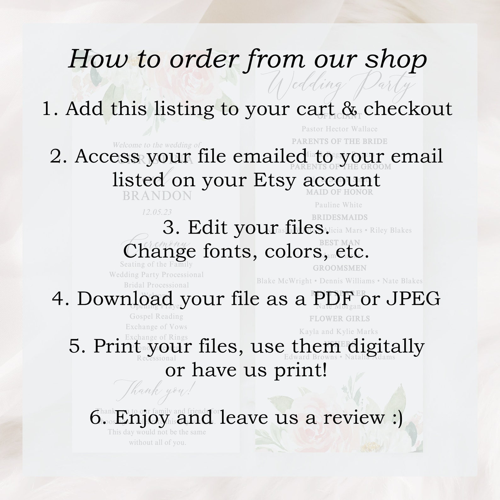 Blush Pink Wedding Program Template Floral Wedding Program - Etsy