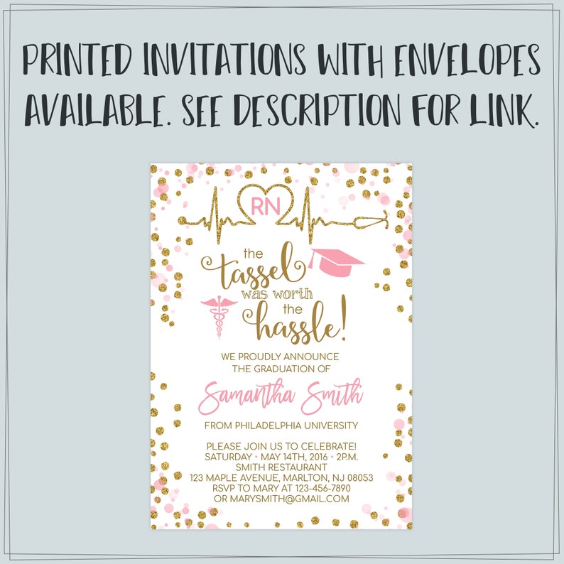 Nursing School Graduation Invitation Template Pink and Gold - Etsy