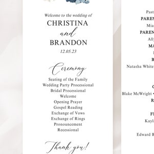 Hydrangea Wedding Program Template - Blue Floral Wedding Program ...