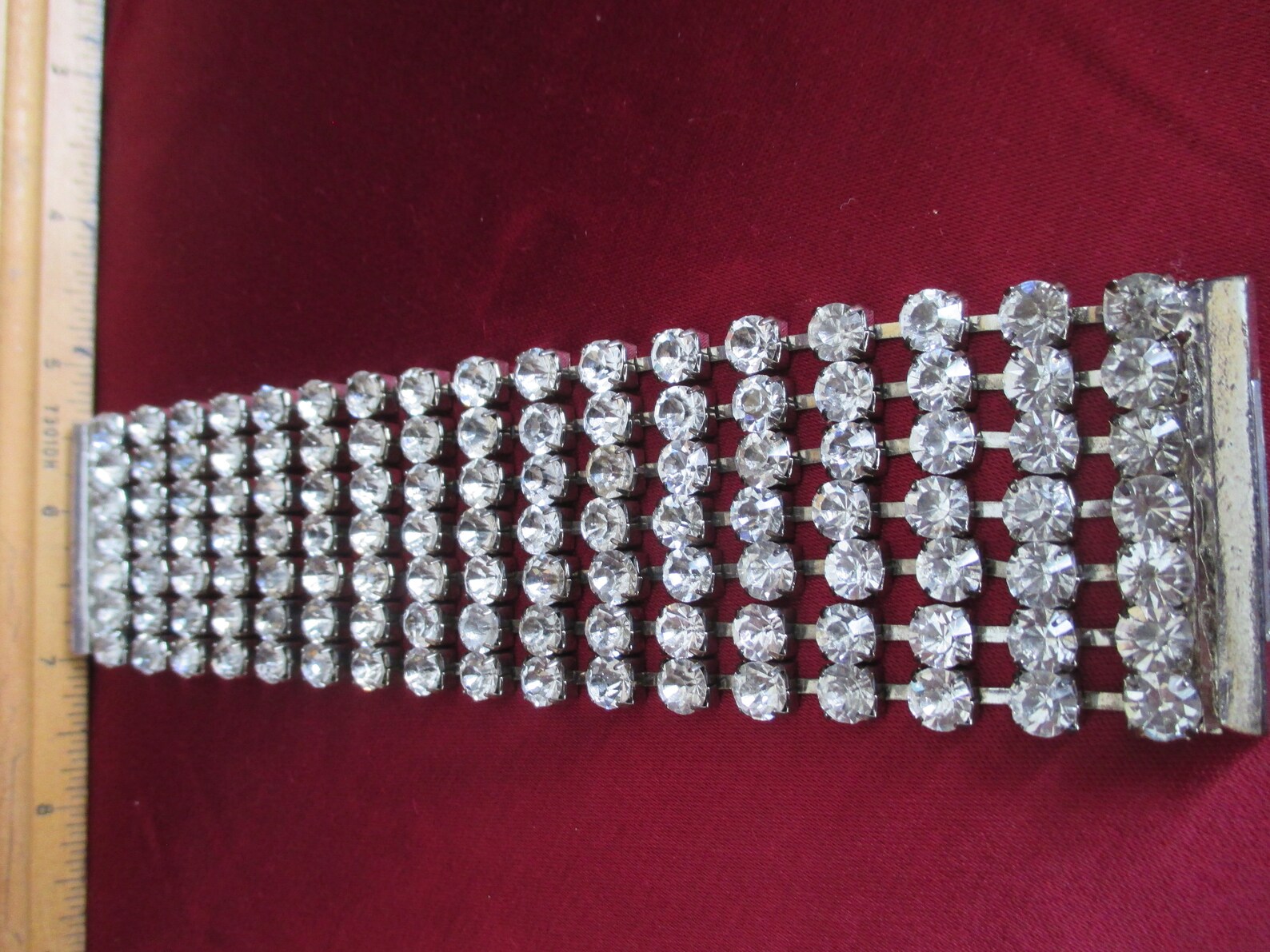 Vintage wide rhinestone cuff bracelet magnetic closure | Etsy