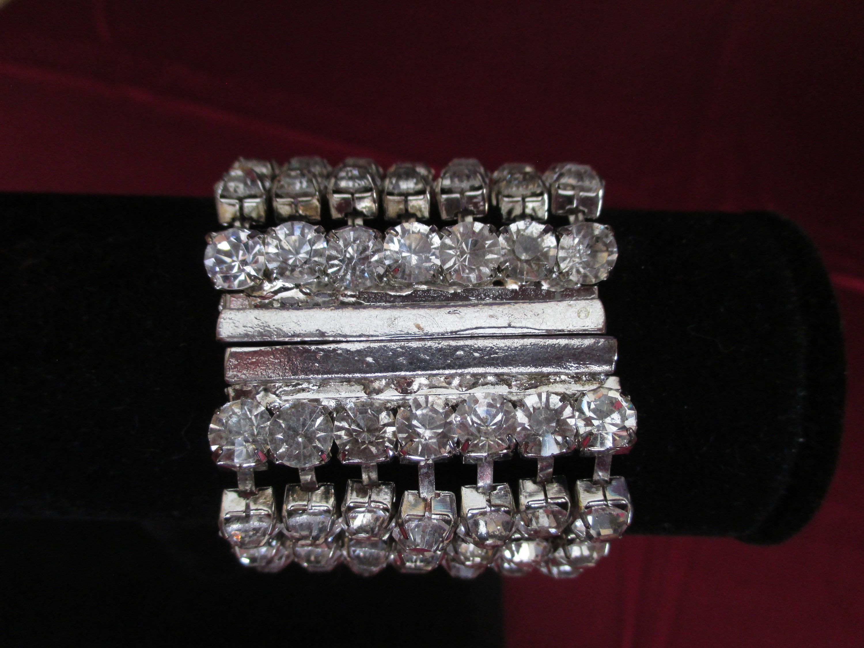 Vintage wide rhinestone cuff bracelet magnetic closure | Etsy