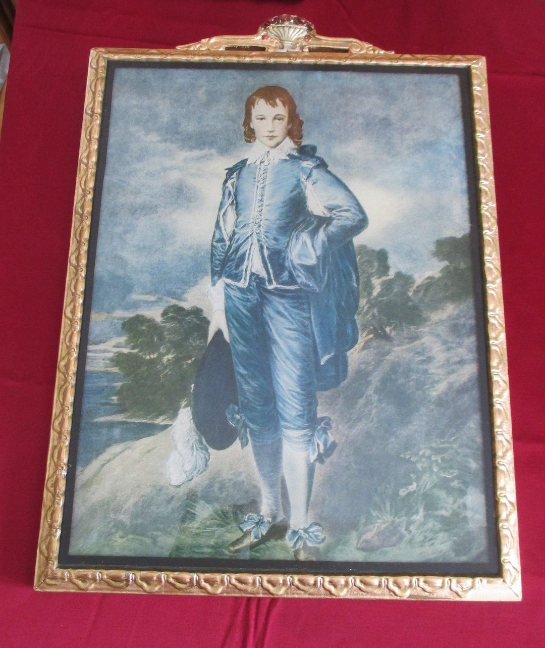 Vintage Blue Boy Print Attached to Glass With Gold Scalloped Frame ...