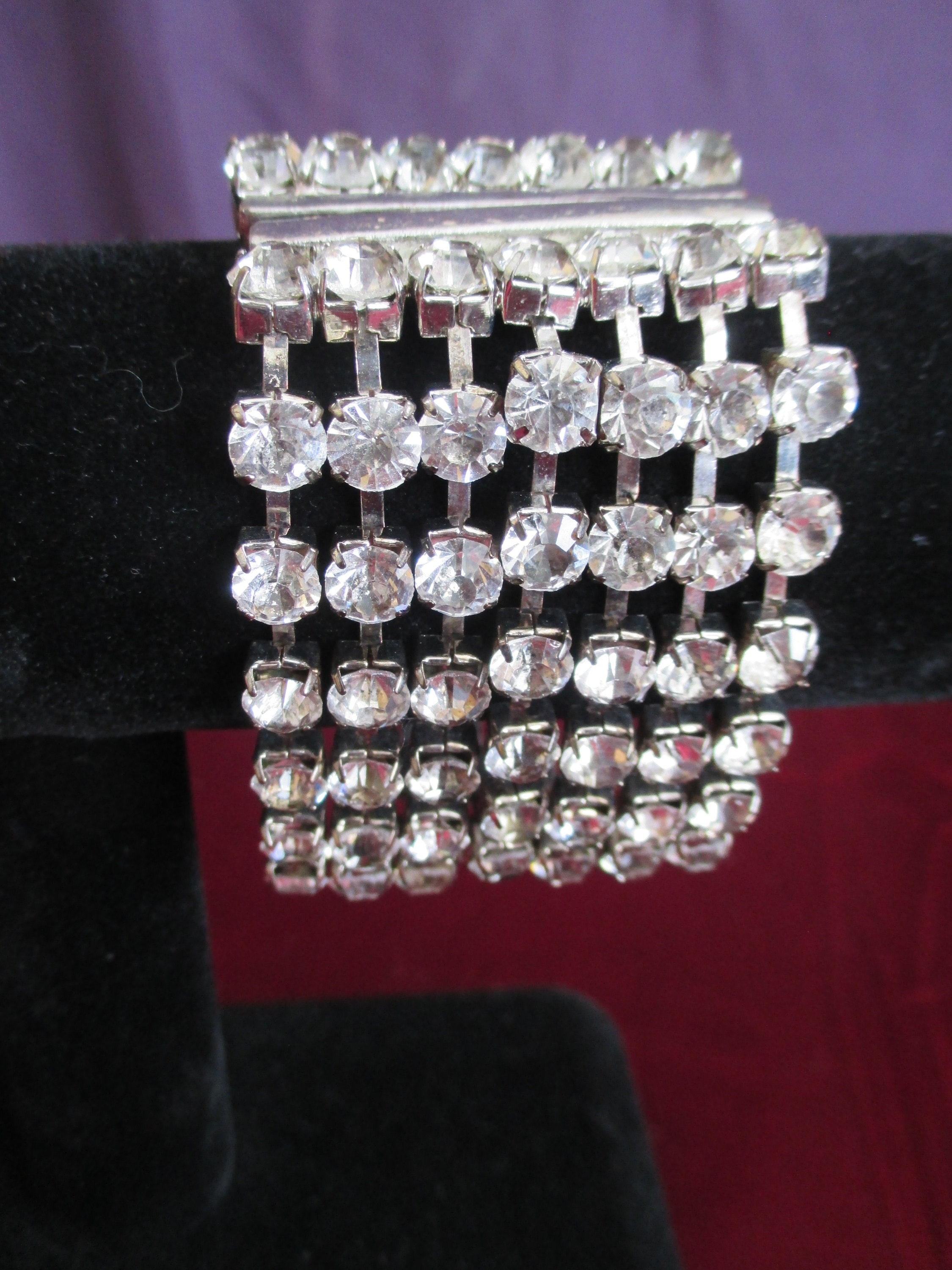 Vintage wide rhinestone cuff bracelet magnetic closure | Etsy