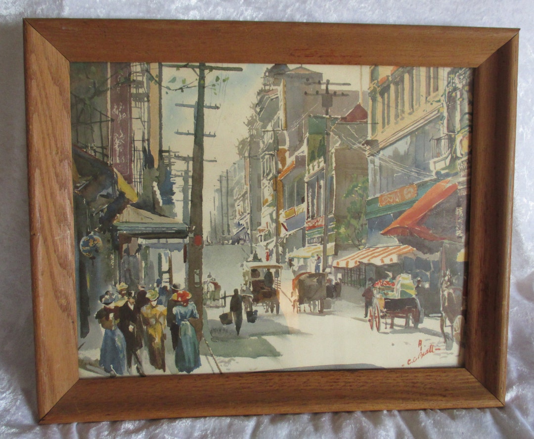 Vintage Watercolor Print, CC Beall Chinatown, San Francisco, 1900 ...