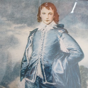 Vintage Blue Boy Print Attached to Glass With Gold Scalloped Frame ...