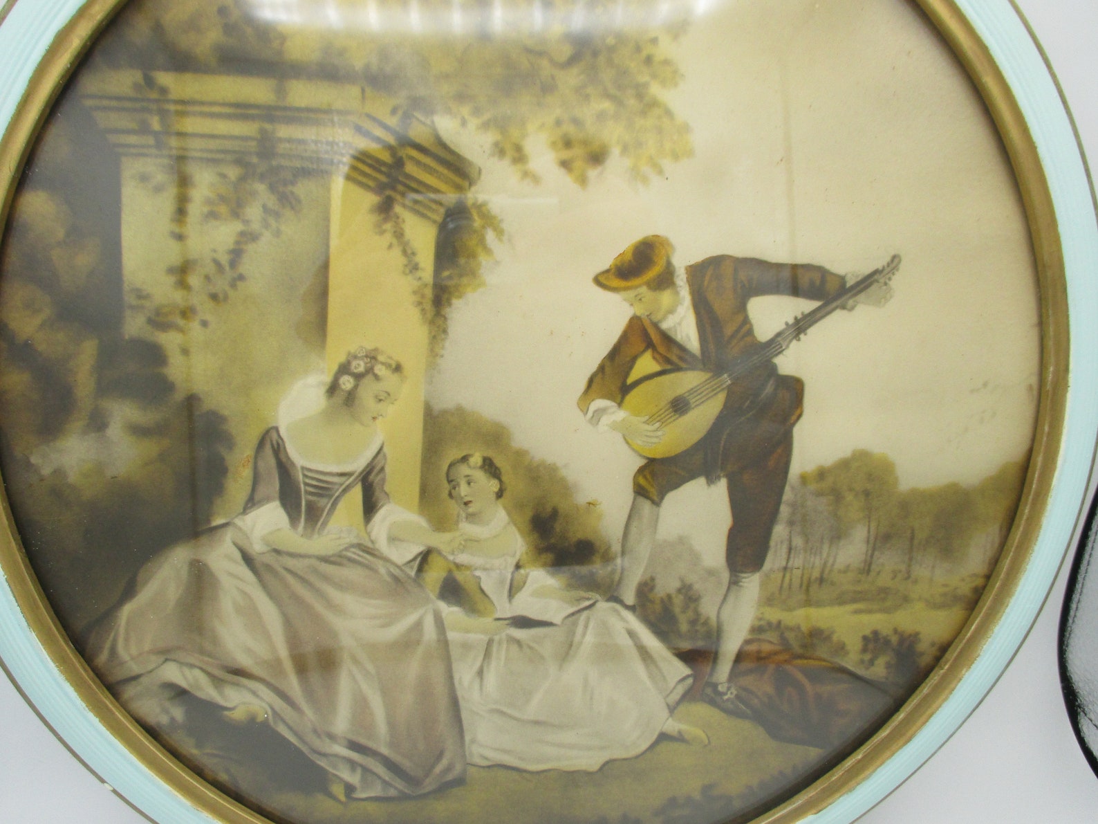 Vintage Nicolas Lancret 'the Music Lesson' Print in Round Wood Frame ...