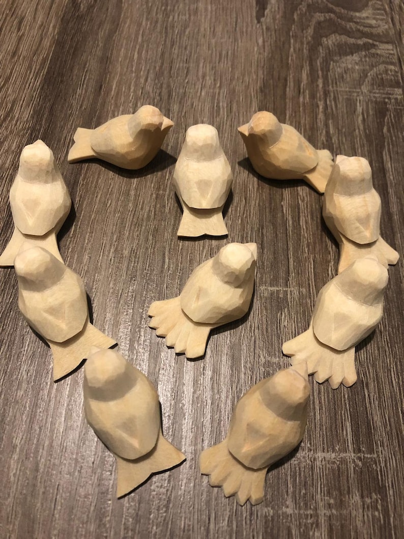 Set of 30 Small Hand Carved Wooden Birds - Etsy
