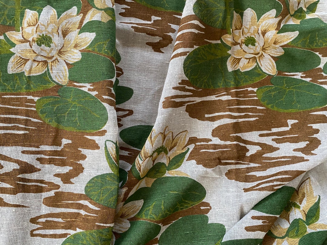 Pair Scandinavian Vintage Linen Curtains Green Floral Curtain Panel Set ...