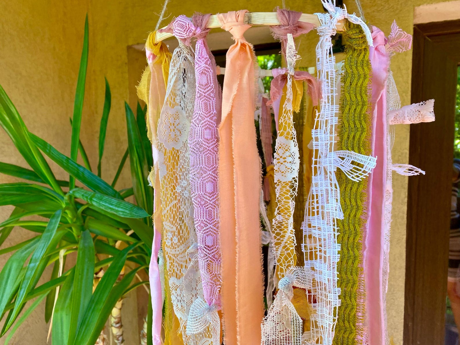 Fabric Chandelier Wedding Ribbon Ceiling Tassel Bunting Lantern Boho ...