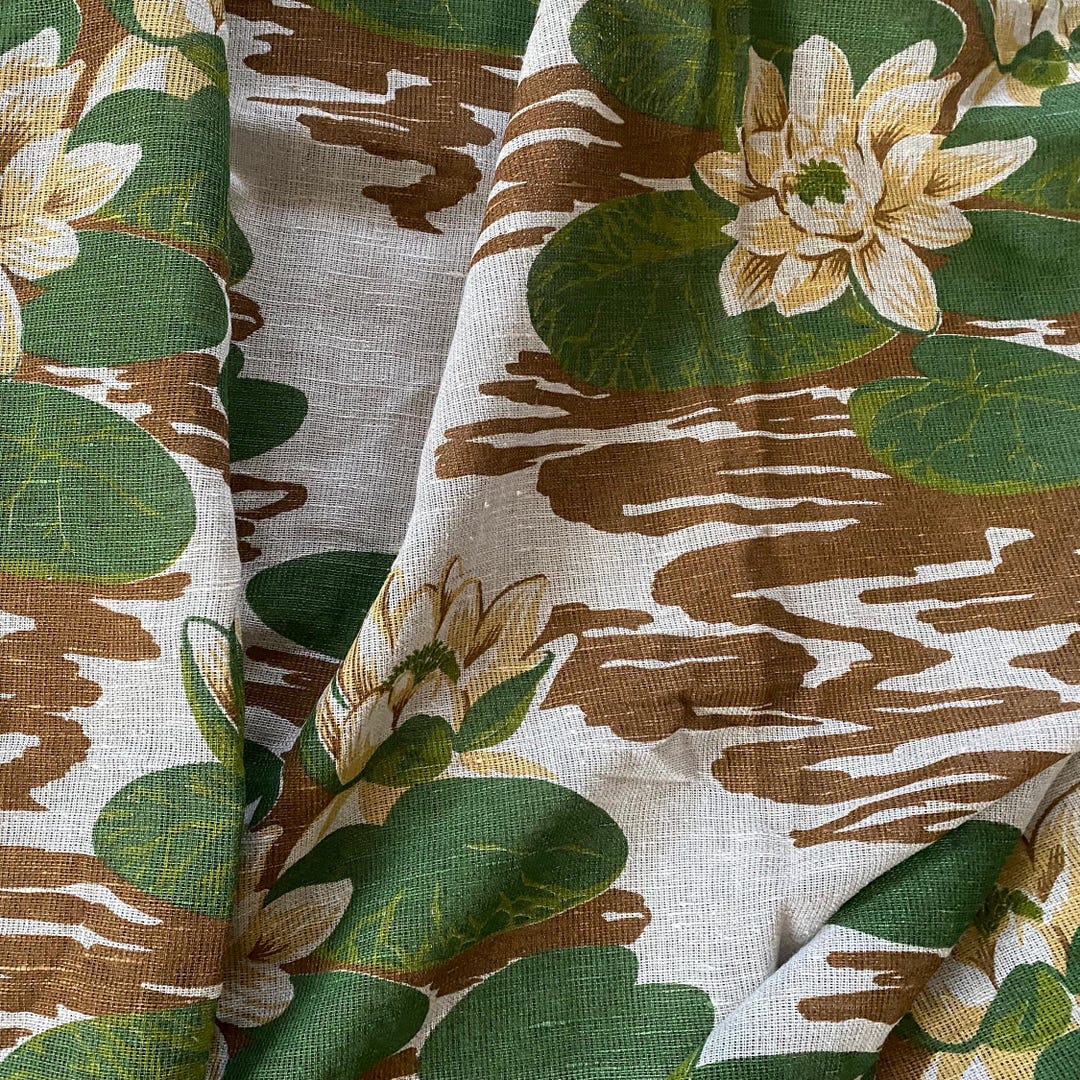 Pair Scandinavian Vintage Linen Curtains Green Floral Curtain Panel Set ...