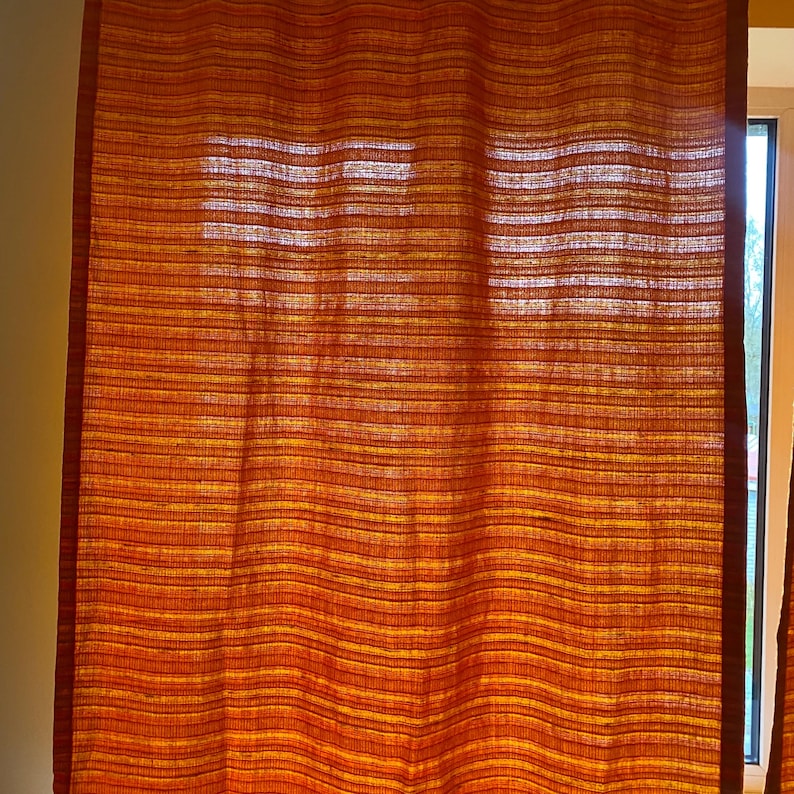 Swedish Vintage Curtains Orange Acrylic Wool Woven Curtain Set Summer ...