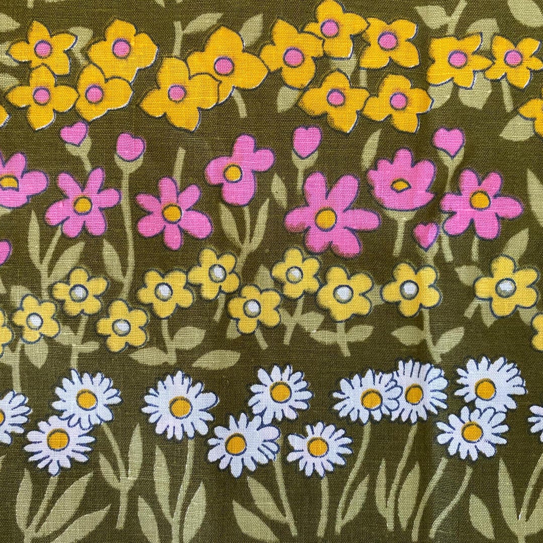 70er Jahre Vintage Baumwollstoff grün kleine Blumen Stoff Floral Retro ...