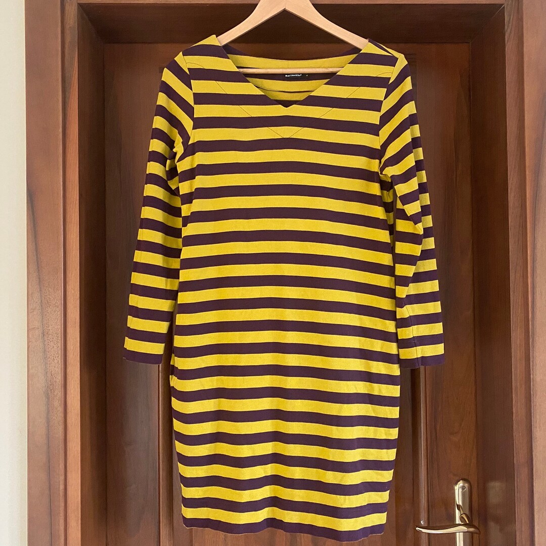Vintage MARIMEKKO Cotton Liselotte Dress Long Sleeve Purple Green ...