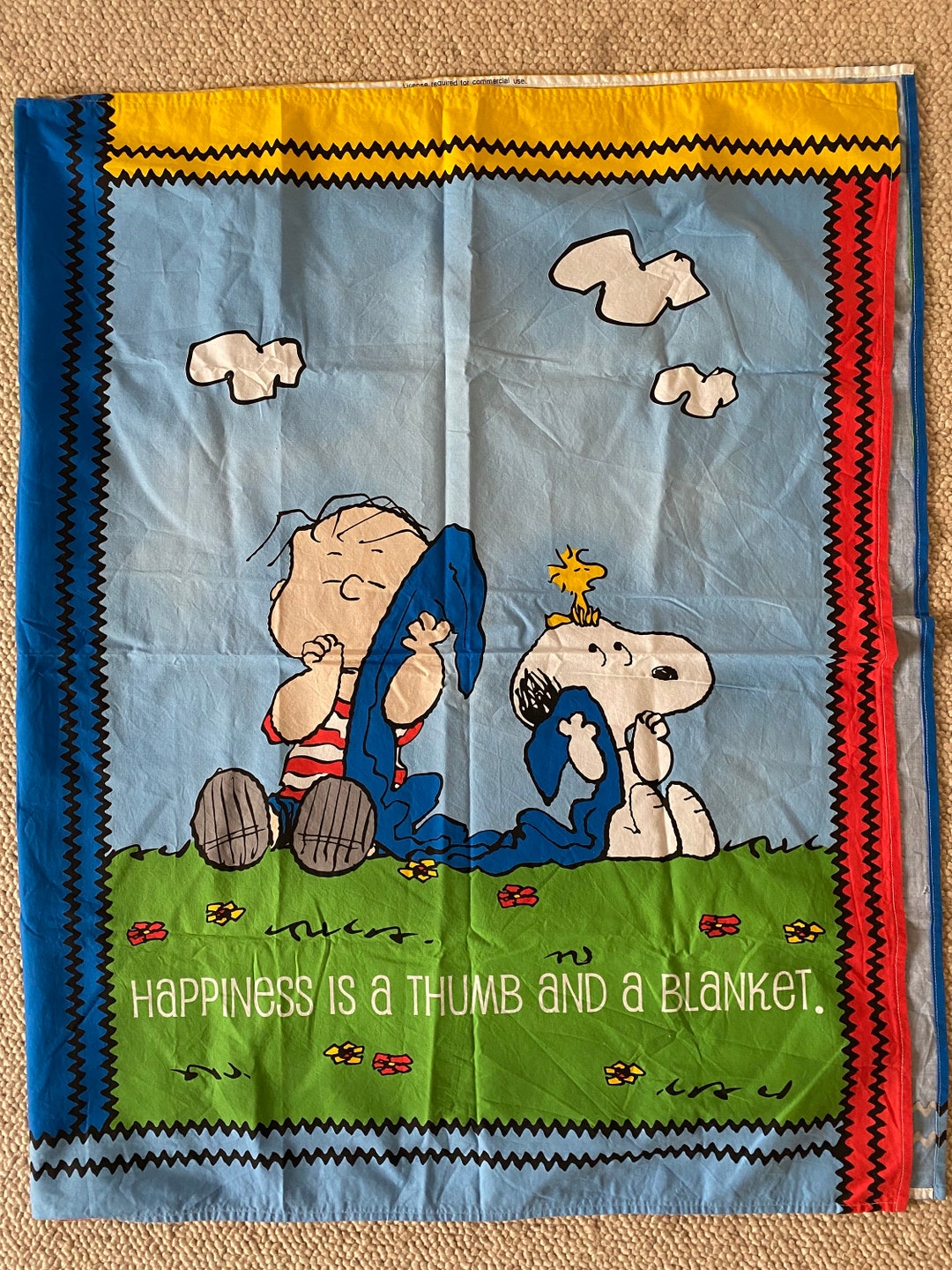 Vintage Peanuts Snoopy Dog Toddler Cotton Bedsheet Bed Linens Happiness ...