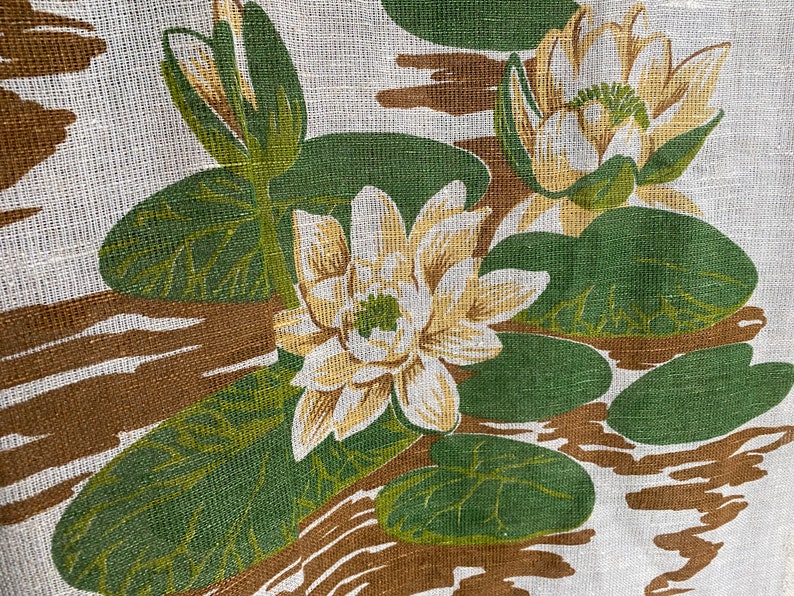 Pair Scandinavian Vintage Linen Curtains Green Floral Curtain Panel Set ...