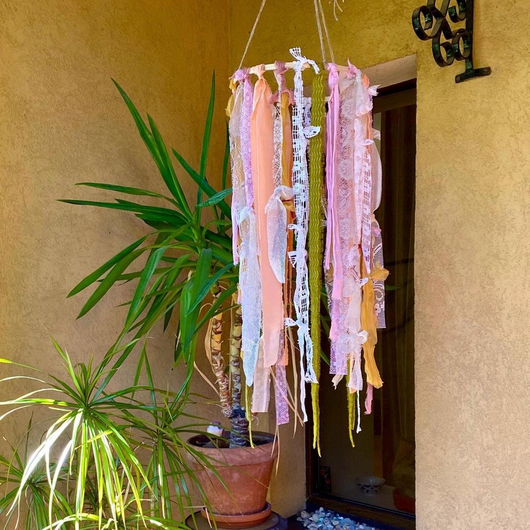 Fabric Chandelier Wedding Ribbon Ceiling Tassel Bunting Lantern Boho ...