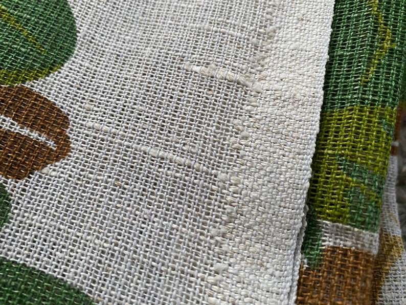 Pair Scandinavian Vintage Linen Curtains Green Floral Curtain Panel Set ...