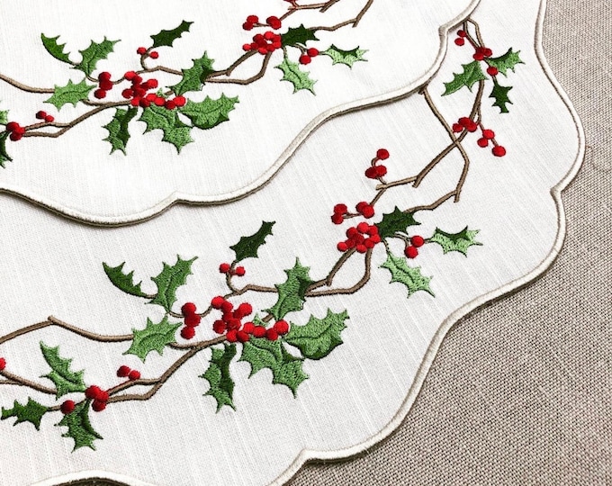White Christmas Embroidered Placemats, Dinning Table Placemats ...