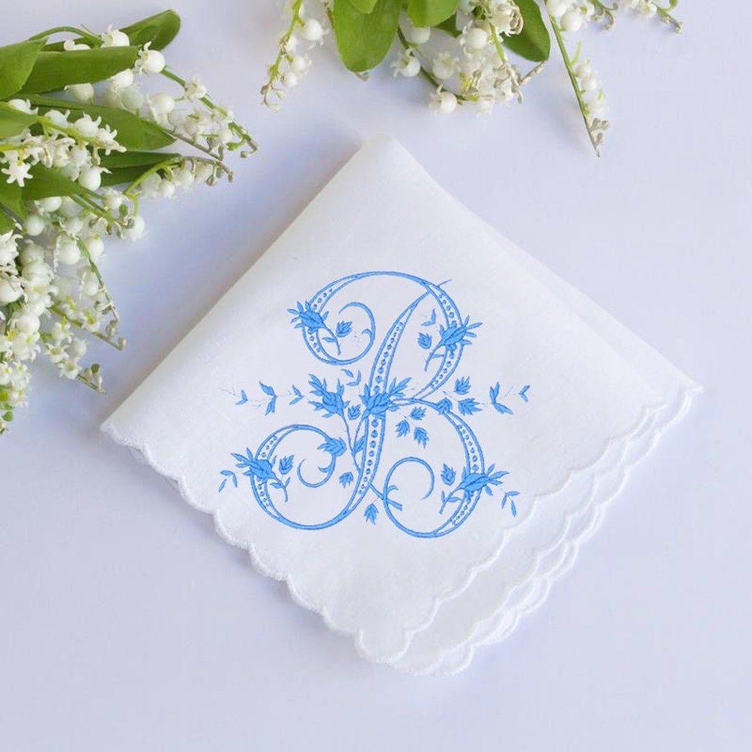VINTAGE Font Embroidered Monogrammed Handkerchief, Personalized Custom ...