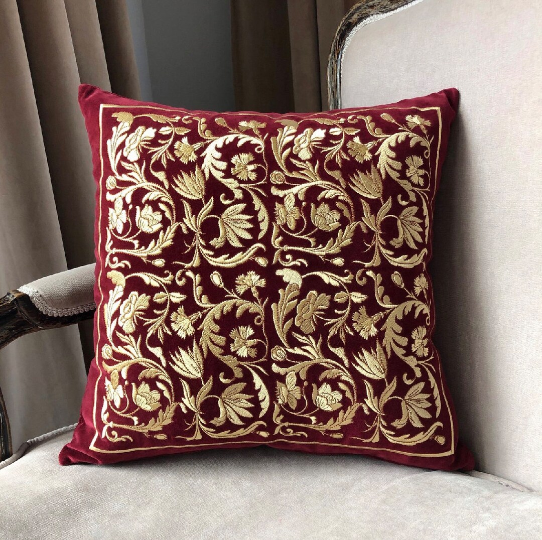 Embroidered Decorative Velvet Burgundy Pillowcase, Pillow Case for Bed ...
