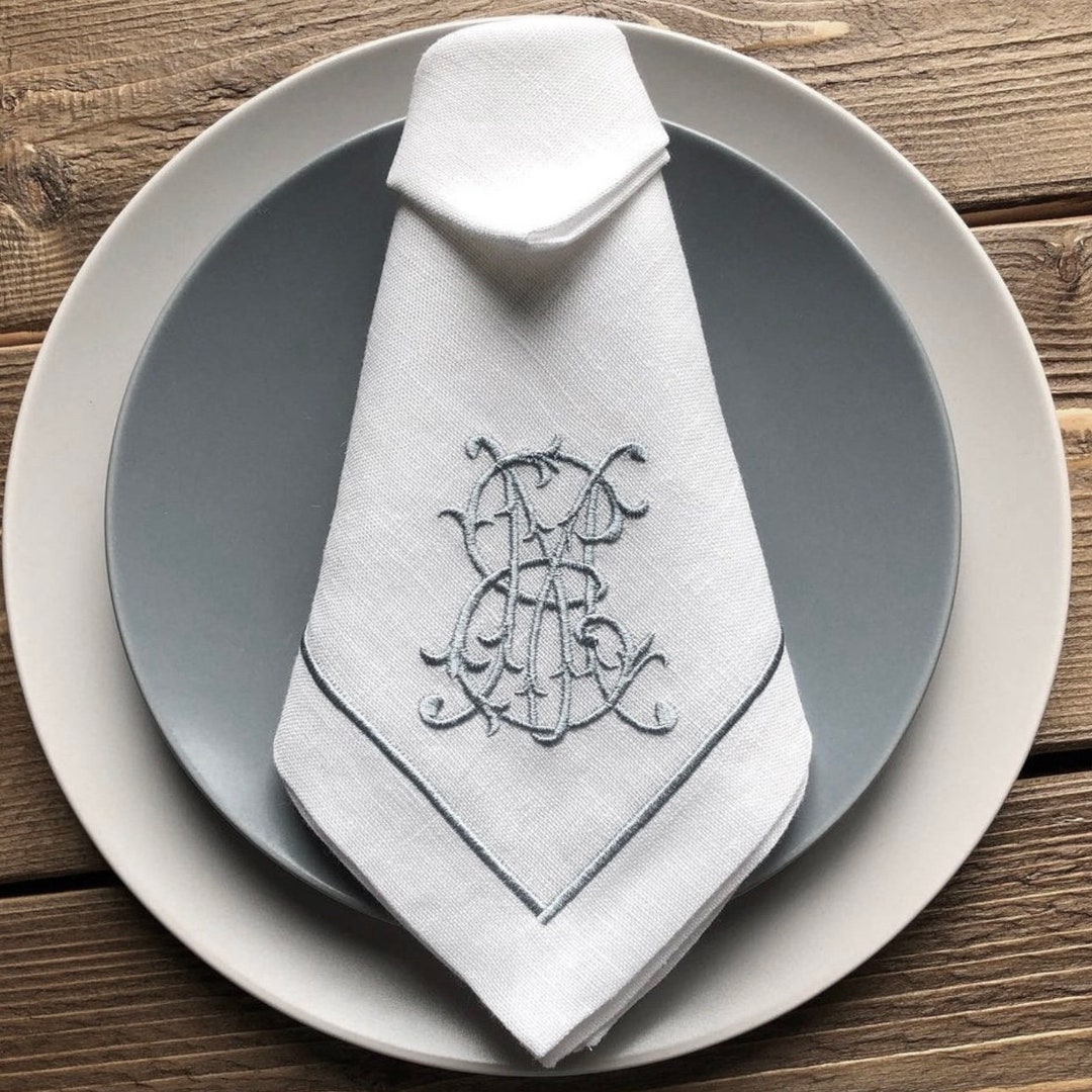 Set of 6 White Personalized Embroidered Napkins, Monogrammed Napkins ...